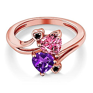 Gem Stone King 18K Rose Gold Plated Silver Black Diamond Ring Purple Amethyst and Set with Pink Zirconia (Size 7)