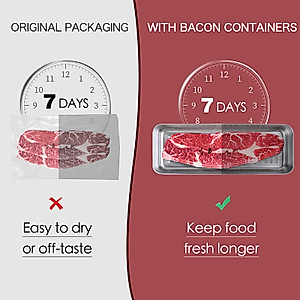 Maxracy Food Storage Container, 304 Stainless Steel Bacon Container for Refrigerator, Deli Meat Keeper Fridge Storage (1PCS Bacon Container- 34 FL OZ)