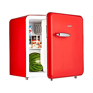 COMFEE 1.6 Cubic Feet Solo Series Retro Refrigerator Sleek Appearance HIPS Interior, Energy Saving, Adjustable Legs, Temperature Thermostat Dial, Removable Shelf, Perfect for Home/Dorm/Garage [Red]