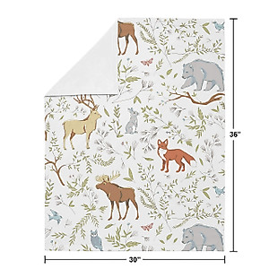 Sweet Jojo Designs Bear Deer Fox Woodland Animal Toile Baby Boy or Girl Receiving Security Swaddle Blanket for Newborn or Toddler Nursery Car Seat Stroller Soft Minky - Grey, Green, and Brown