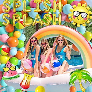 Tropical Hawaiian Luau Splish Splash Balloon Garland Arch Kit 160Pcs, Summer Pool Beach Party Decoration with Beach Ball Foil Balloon for Kids Aloha Pool Birthday Party Supplies (Summer-01)