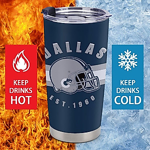 Custom Dallas Tumbler 20oz Stainless Steel with Lid & Straw Personalized Football Fans Gifts for Women Men Coffee Travel Mug Cup Add Name Number