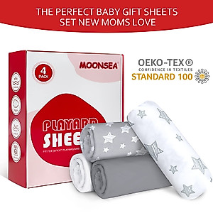 Pack and Play Sheets, 4 Pack Mini Crib Sheets, Stretchy Pack n Play Playard Fitted Sheet, Compatible with Graco Pack n Play, Soft and Breathable Material, Grey