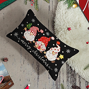 Christmas Throw Pillow Cover Black Christmas Gnome Linen Lumbar Pillow Cover Decorations for Home 12x20 Inches Cushion Pillowcase Sofa and Bed Decor