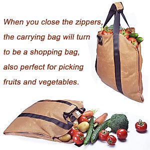 BCHWAY Firewood Carrier with Handles – Waxed Canvas Log Tote Zippers for Using as Shopping Bag - Wood Best Carrying at Home or Camping, Brown, Style A (FC-001)