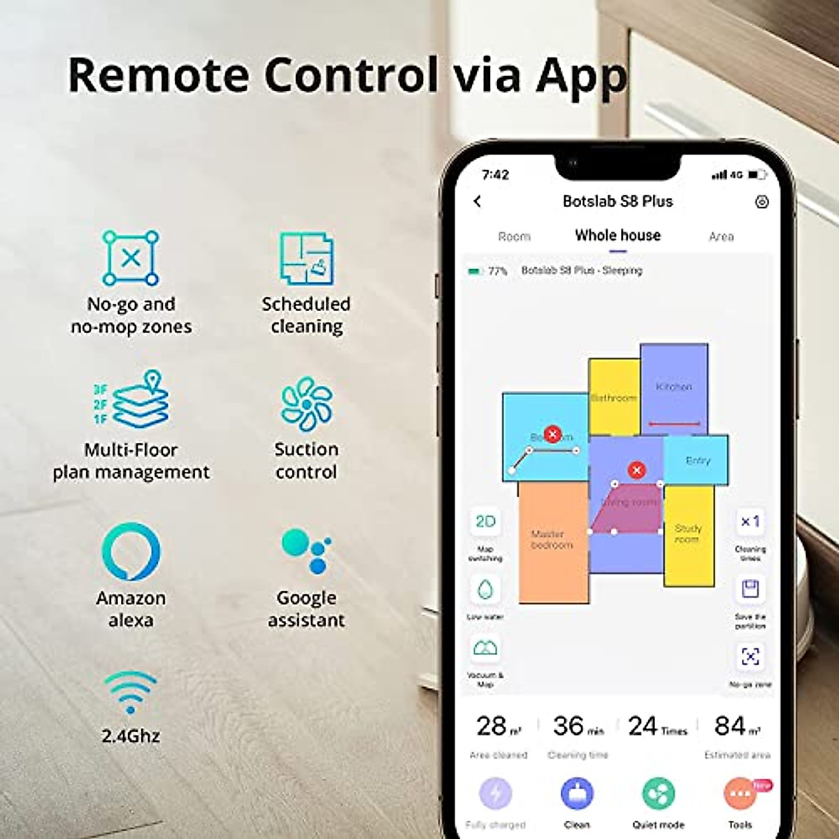 + 360 S8 Plus Robot Vacuum Cleaner and Mop Combo with Self-Emptying Dock, Botslab LIDAR Navigation Smart Mapping Robot, 2700Pa Suction, Work with Alexa, Ideal for Pet Hair, Carpet and Hard Floor