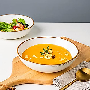 AmorArc Ceramic Cereal Bowls Set of 6, 24 oz Handmade Stoneware Bowls Set for Cereal Soup Salad Bread, Stylish Kitchen Bowls for Meal, Dishwasher & Microwave Safe, Reactive Glaze Ivory