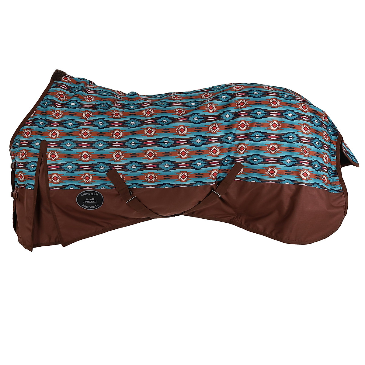 Showman Orange/Turquoise Southwest Print 1200D Turnout Horse Sheet (76)