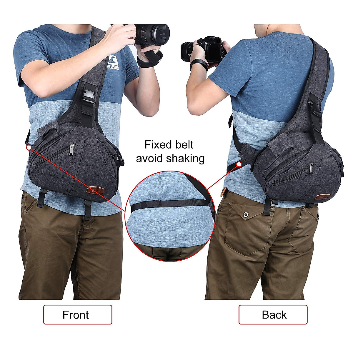 S-ZONE Canvas Camera Sling Bag DSLR Lens Anti-theft Backpack Shoulder Crossbody Case with Tripod Holder
