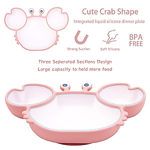 Qshare Toddler Plate, Portable Baby Plates for Toddlers and Kids, BPA-Free Strong Suction Plates for Toddlers, Dishwasher & Microwave Safe Silicone Placemat 9x6x1.4 inch