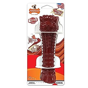 Nylabone Power Chew Basted Blast Dual Flavored Dog Chew Toys for Aggressive Chewers - Durable Dog Bones with 2 Layers of Flavor - Bacon and Steak Flavor, X-Large/Souper (1 Count)