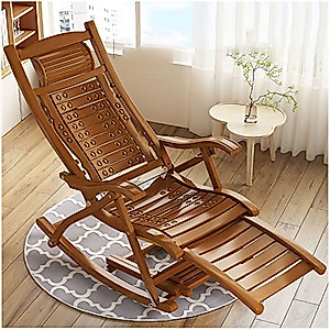Lounge Chair, Wooden Recliners for Garden Folding Chair Bamboo Recliner Folding Rocking Chair - Balcony Home Lounge Chair, Adjustable Backrest Elderly Chair (Color : Wood)