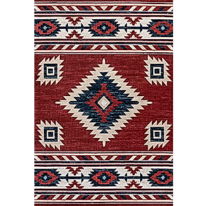 JONATHAN Y SWC100A-8 Serape Medallion Southwestern Indoor Area Rug, Southwestern, Geometric, Country, Bedroom, Kitchen, Living Room, Easy-Cleaning, Non-Shedding, 8 X 10, Red/Navy/Cream
