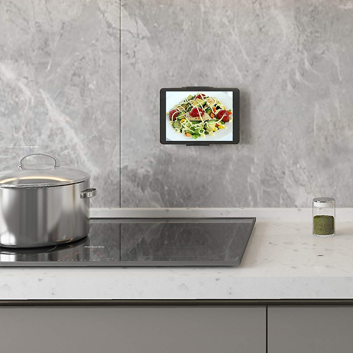 TFY Universal Kitchen Wall Mount for Tablet, eReader and Smartphones, for iPad Air, Mini, iPad Pro 10.5 inch, Wall Holder (Black)