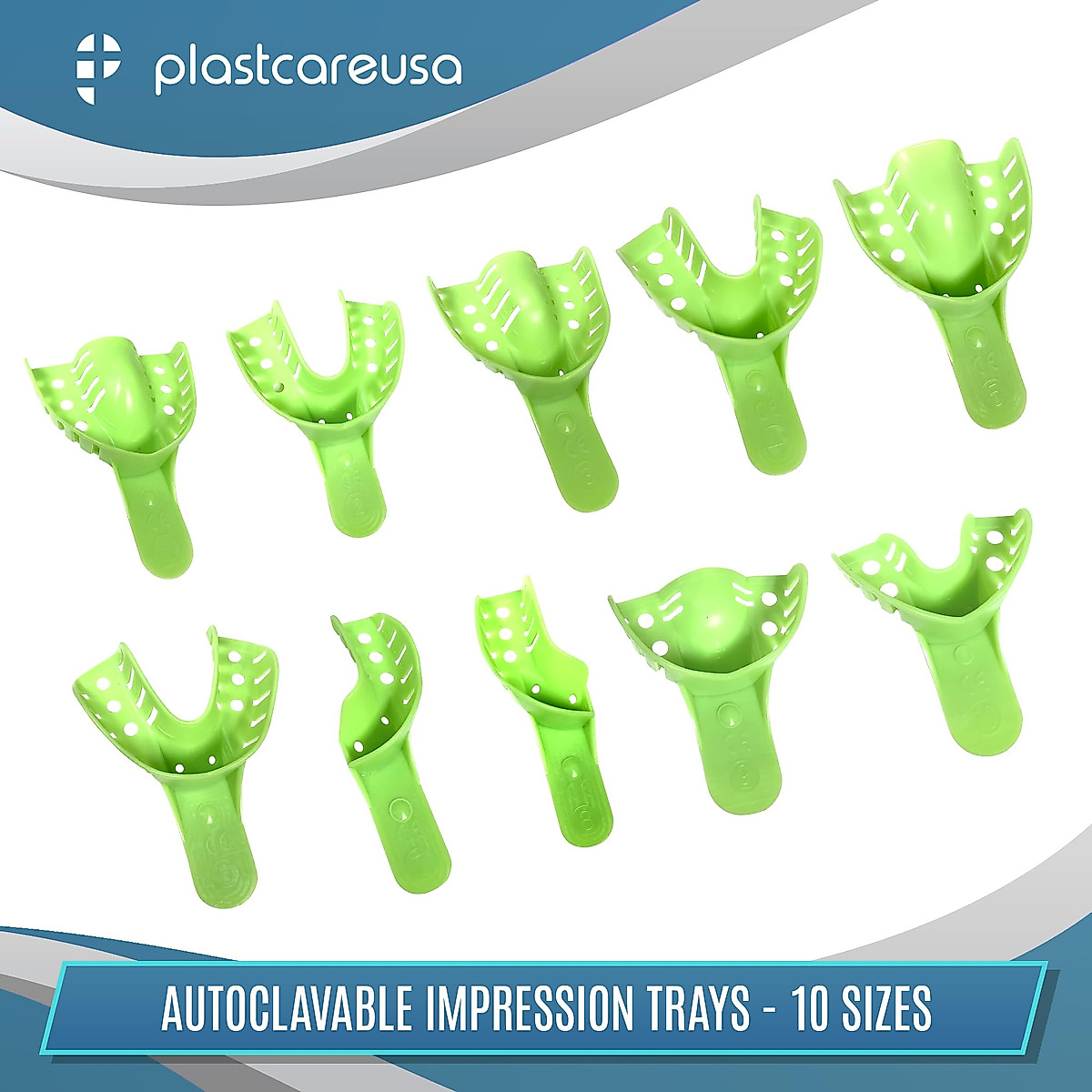 Dental Impression Trays Large Lower - Autoclavable Perforated Impression Tray Set - Size Number 2 (Bag of 12) by PlastCare USA