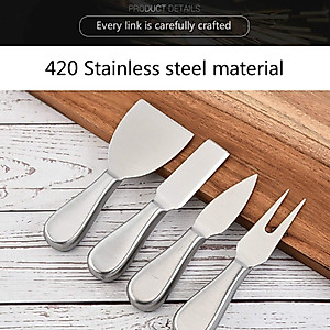Linwnil 4 Pieces Set Cheese Knives, Steel Stainless Cheese Slicer Cheese Cutter Cheese Fork Light Weight One-Piece Silver Design