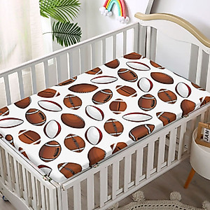American Football Themed Fitted Mini Crib Sheets,Portable Mini Crib Sheets Ultra Soft Material -Baby Sheet for Boys Girls,24 x 38 Inch,Caramel White Ruby