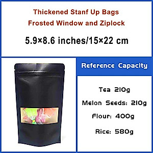 5.9x8.6 Inches Kraft Paper Resealable Bags Zip Lock Black Stand up Snack Packing Zipper Pouch Bags with Matte Window and Tear Notch,Pack of 50 packaging bag