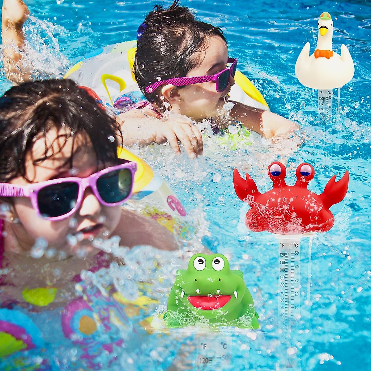 XY-WQ Floating Pool Thermometer, Large Size Easy Read for Water Temperature with String - Swimming Pools, Spas, Hot Tubs, Ponds (Crab)