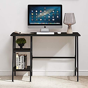 VECELO Home Office Computer Desk Writing Study Workstation with 2 Tier Storage Shelves on Left or Right, Industrial Simple Style Wood Table & Metal Frame, Black, 43 in x 20 in x 30