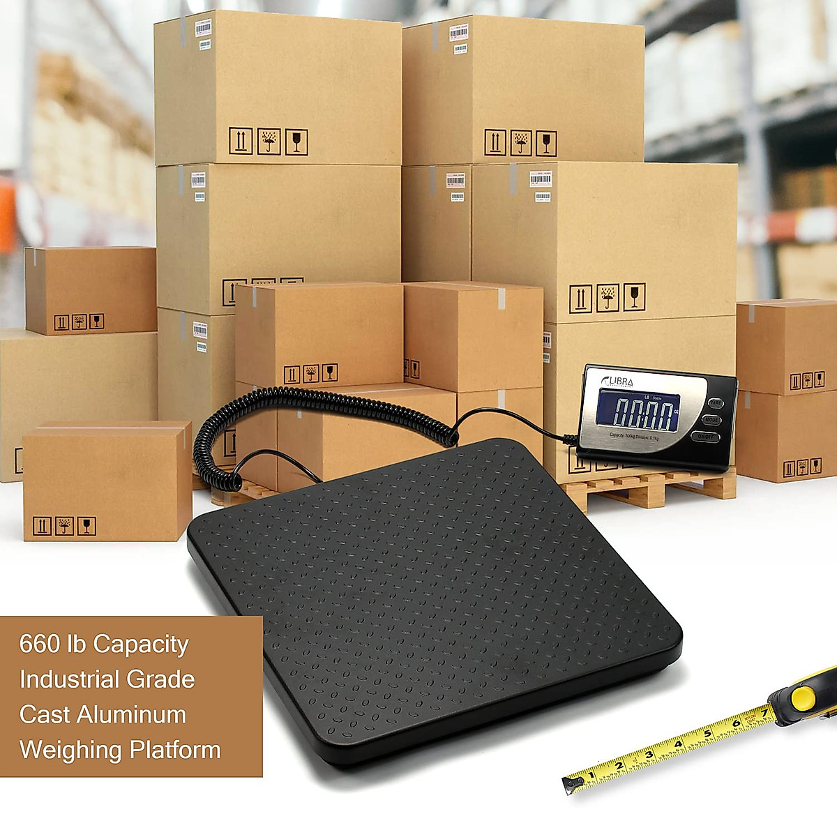 660 lb (300 kg) Digital Heavy Duty Postal Shipping Scale, Cast Aluminum Pan, Backlit LCD, AC Adapter, Multi Weight Unit, Capacity: Max 300 kg (660 lb), Min 0.5 kg (1.1 lb), Division 0.1 kg / 0.1 lb