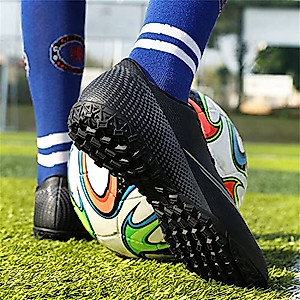 AOLEYECompetitive Unisex Soccer Shoes Men Women Indoor Outdoor Football Boots Athletic Turf Mundial Team Cleat Running Sports Lightweight Breathable Anti-Skid Damping Shoes Black