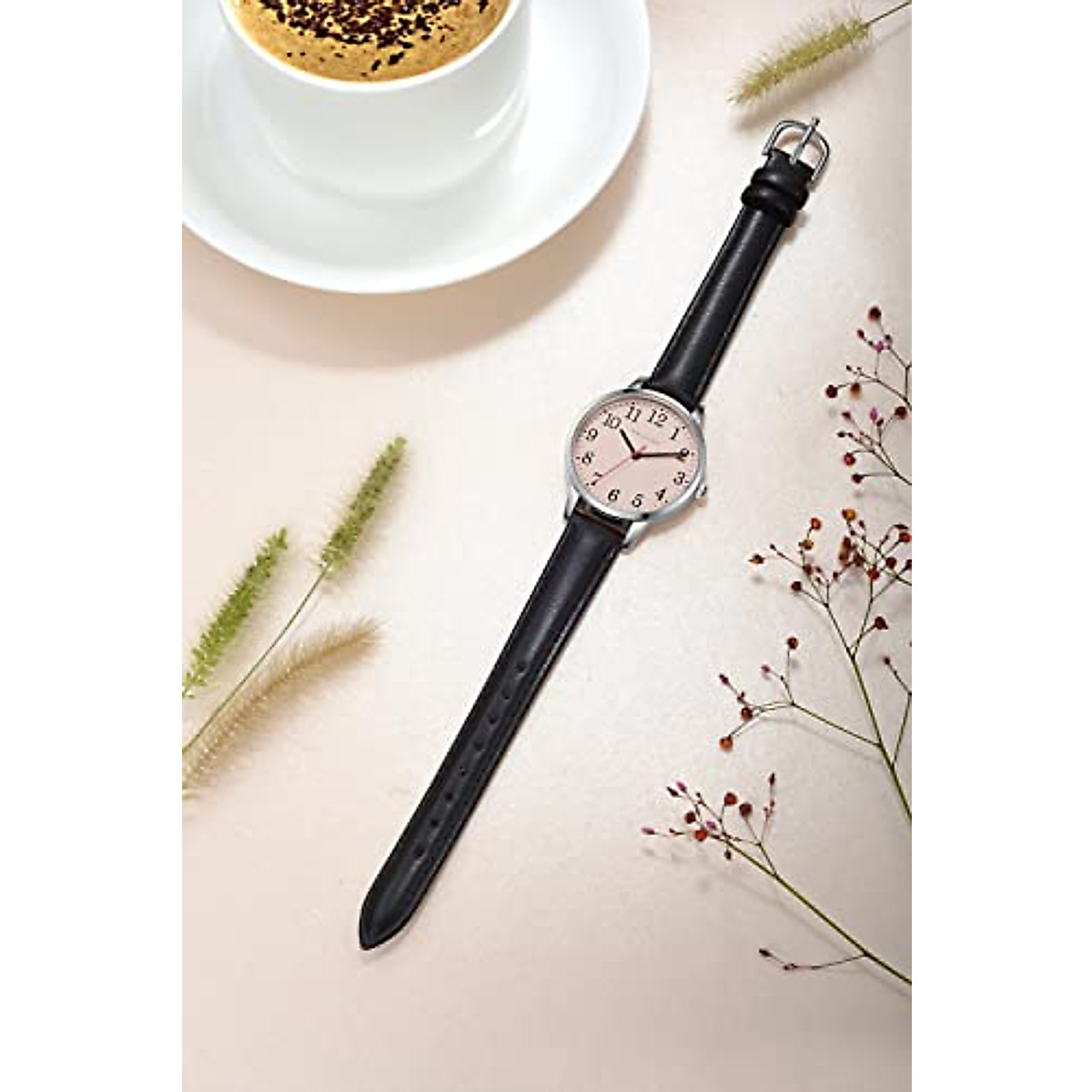 BRIGADA Women's Watch Nice Fashion Elegant Pink Black Leather Band Ladies Watch for Women