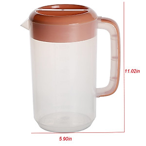 1 Gallon/ 4L Plastic Plastic Straining Pitcher with Lid, Large Clear Water Carafe Jug Juice Mixing Pitcher with Strainers Cover, Handles, Measurements for Ice Tea Hot Cold Coffee Mix Drinks. (Pink)