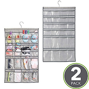 mDesign Soft Fabric Over Rod Hanging Storage Organizer with 48 Pockets for Child/Baby Room, Nursery, Playroom - Metal Hooks Included - Textured Print - 2 Pack - Gray
