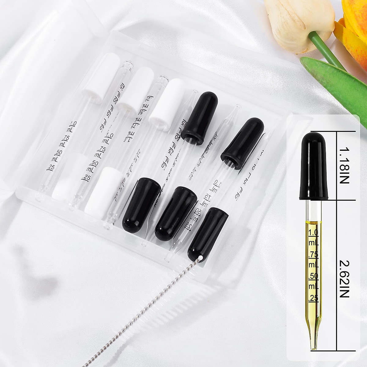 Paoeyrb 10Pcs Eye Dropper with Durable Rubber Head, 1ml Glass Dropper, Liquid Droppers for Oils, Eye Droppers for Medicine, Precise Pipette Droppers for Crafts, Essential Oil, Food