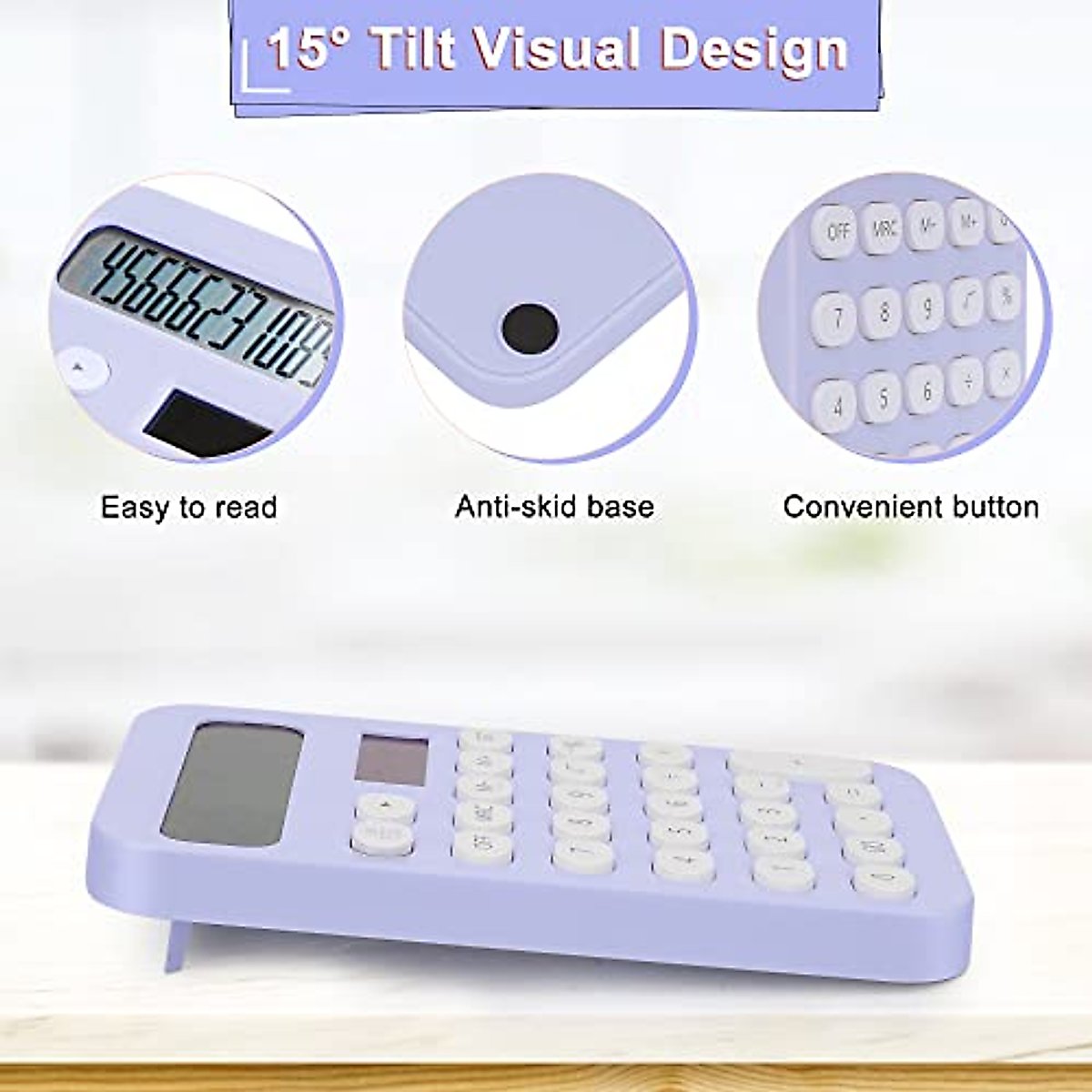 VEWINGL Standard Calculator 12 Digit,Desktop Dual Power Battery and Solar,Desk Calculator with Large LCD Display for Office,School, Home & Business Use,Automatic Sleep.5.7 * 3.5in (Purple) (XT-50)