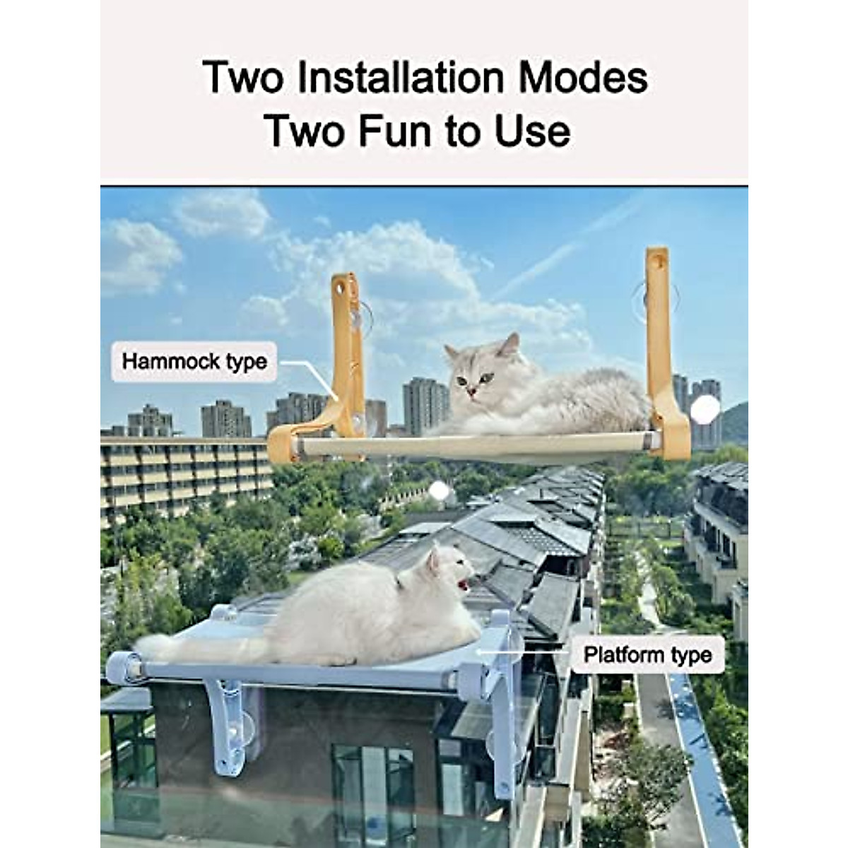 Cat Window Perch,Cat Hammock Window with Two Modes of Use and Easy to Install, Cat Window Bed with Powerful Suction Cups and Easy Cleaning, for Large Fat Cats or Two Cats ，Orange