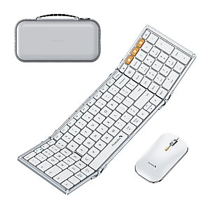 ProtoArc Foldable Keyboard and Mouse, XKM01 True Full-Size Folding Keyboard Mouse Combo for Business and Travel, 2.4G+Dual Bluetooth Portable Mouse Keyboard for Laptop iPads Tablets - White