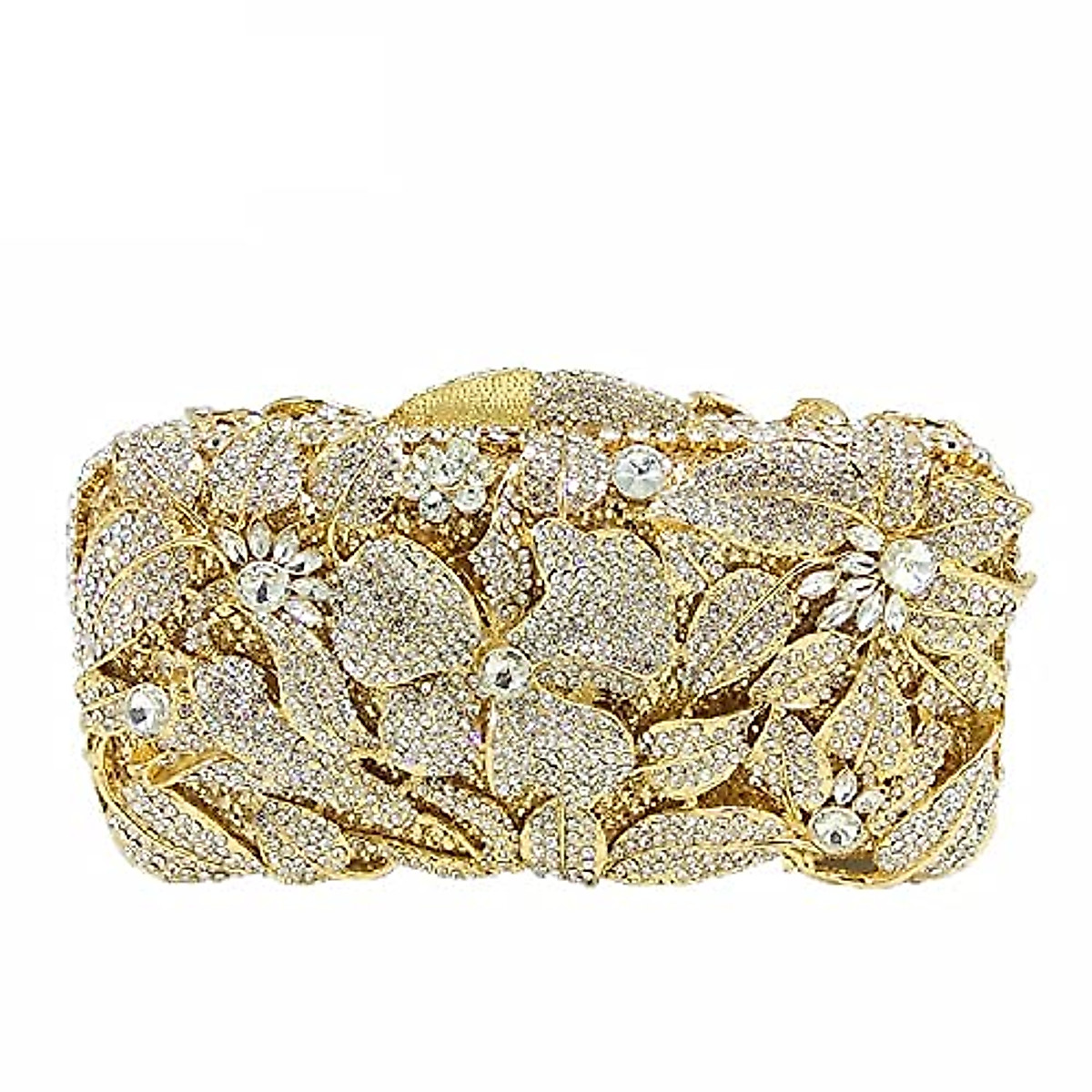 Boutique De FGG Elegant Flower Women Crystal Evening Clutch Bags Wedding Party Bridal Rhinestone Handbag Purse (Gold&Silver)