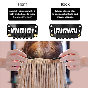 Lusofie 50Pcs Snap Wig Clips 6-Teeth U-shape Hair Extension Clips to Secure Wig No Sew With Silicon Rubber Wig Clips for Hair Extensions Hairpiece Wig Accessories(Black)
