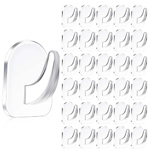Molain 30 Pack Clear Adhesive Hooks for Hanging, Transparent Reusable Heavy Dut Acrylic Adhesive Hooks with Traceless Stickers Drill-Free Wall Hooks for Kitchen Bathroom Bedroom Office