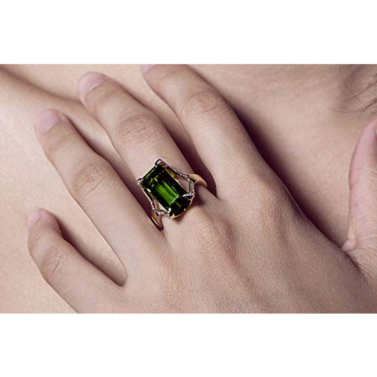 SCHZBSP 18K gold-plated luxury group inlaid emerald green gemstone ring fashion eagle claw micro inlaid CZ diamond ring exquisite jewelry hand jewelry ladies ring size 6-10 (8)