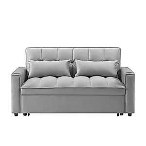ERYE 64" W Oversized Loveseat Sofa Convertible Spacious Full Size Sofabed with Cupholders, Pull Out Couch Bed,USB Charging Ports and Storage Pockets for Home Apartment Office Living Room