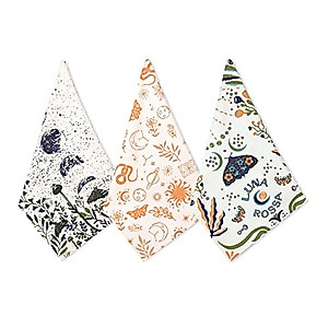 Folkulture Kitchen Towels with Hanging Loop, Set of 3-100% Cotton Kitchen Towels and Dishcloths Sets, Farmhouse Dish Towels or Tea Towels, 20 x 26 inches (Luna Rosa)