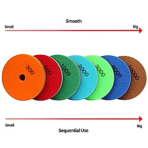 5" Diamond Sponge Fiber Polishing Pad 300-10000 Grit - Polishing Tile Stone Marble Concrete Ceramics Glass 7set