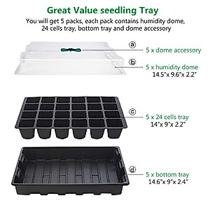 JIAQUAN 5-Pack 120 Cells Seed Trays Seedling Starter Tray, Humidity Adjustable Plant Starter Kit with Dome and Base Greenhouse Grow Trays Mini Propagator for Seeds Growing Starting