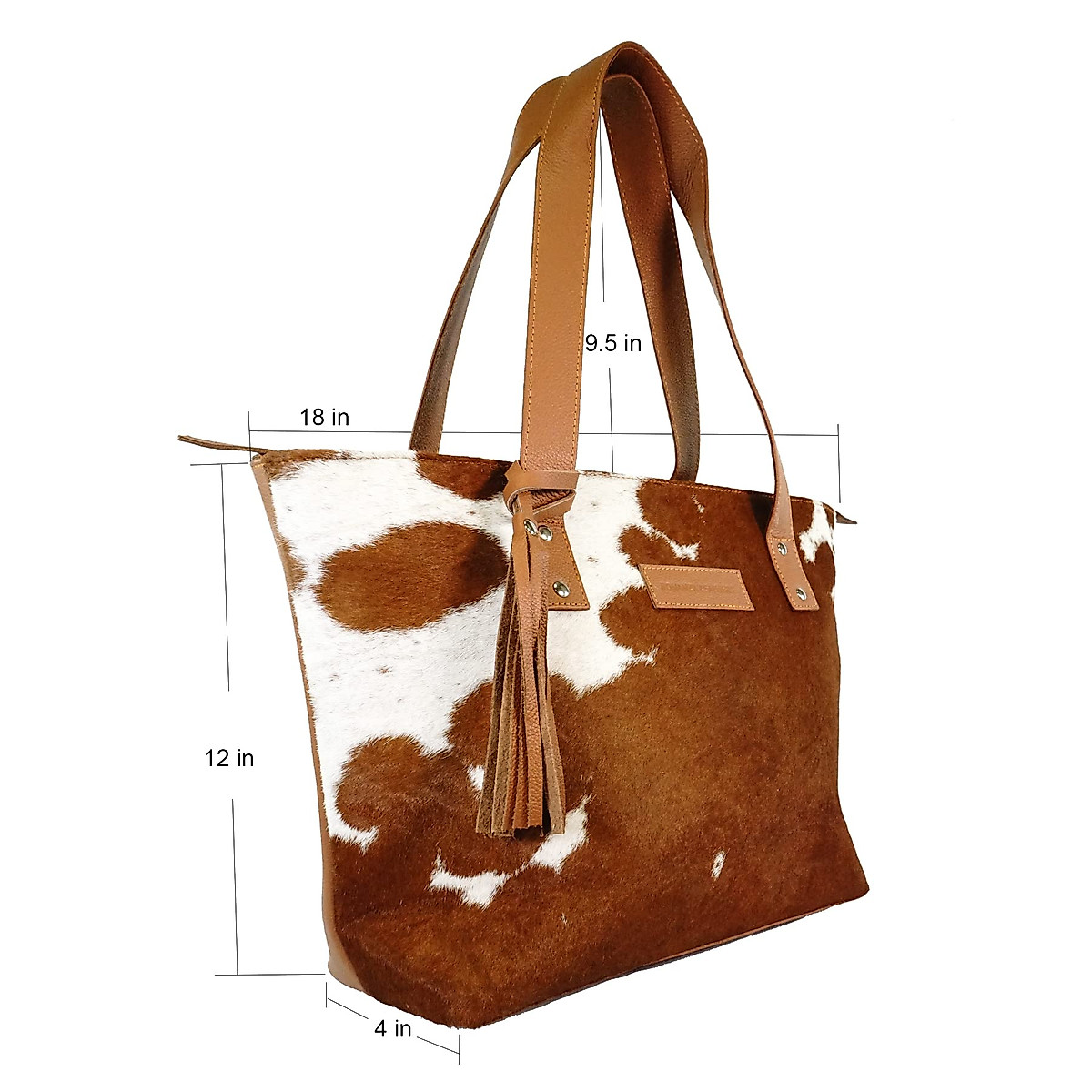 bonanza leathers cowhide leather large shoulder women's handbag with zipper closure H505B (Black)