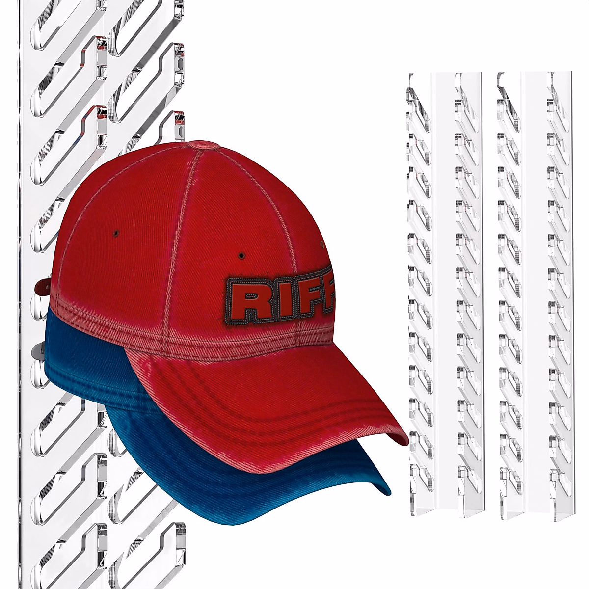 Daoun Hat Racks for Baseball Caps, 2 Packs Hat Organizer for Wall Adhesive Hat Hooks Hold Up to 24 Hats, Hat Storage Display Hat Hanger Holder for Door Closet