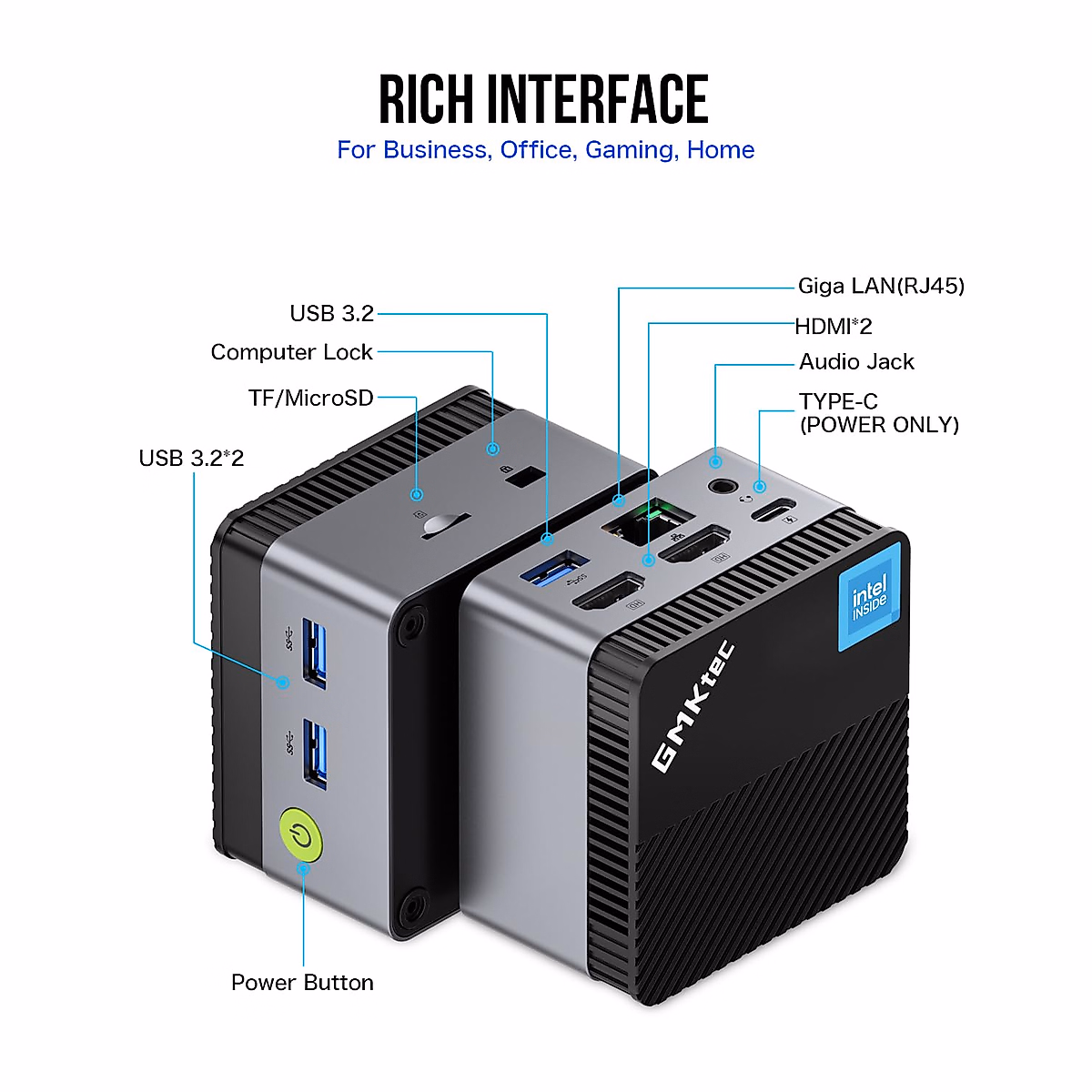 GMKtec Mini PC N97, G5 Micro Desktop Computer, 12th Gen Intel Alder Lake N97 (up to 3.60GHz) 12GB DDR5 256GB Hard Drive for Business, School, Office
