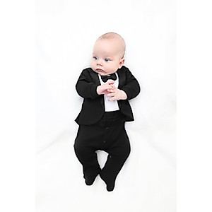 Lilax Baby Boy Gentleman Tuxedo Footie Christmas Holiday Outfit with Bow Tie (3 Months, Black)