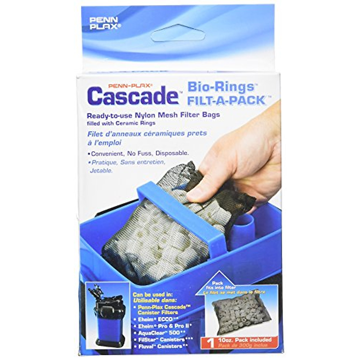 Penn-Plax Cascade Filt-a-Pack Aquarium Canister Filter Media Bag with Bio Rings – 10 Oz – 1-Pack