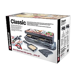 Swissmar KF-77041 Classic 8-Person Raclette Party Grill with Reversible Cast Aluminum Non-Stick Grill Plate/Crepe Top, Black