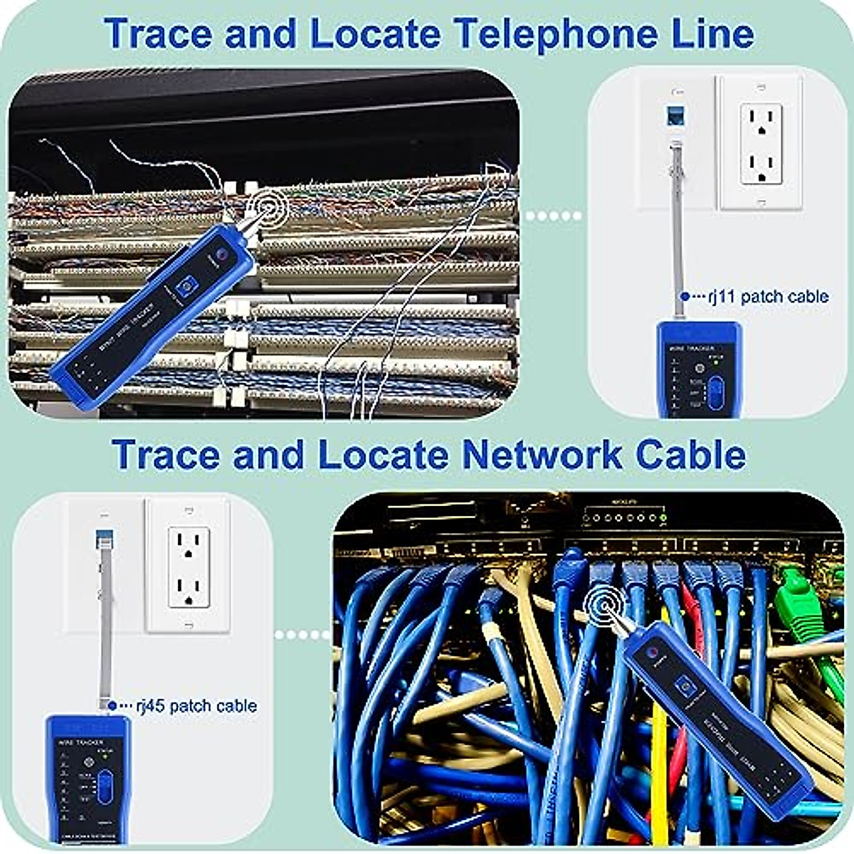 mykit Multi-Function Network Cable Tester RJ45 RJ11 Wire Ethernet Tracer Remote Toner Tool Kit with Bag Probe Audio Tone for LAN CAT5 CAT6 Tracker Telephone Line Finder Speed Check Home Repair