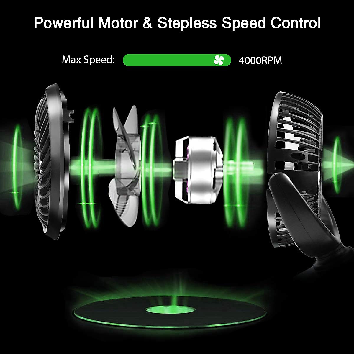 SkyGenius Battery Operated Clip On Oscillating Desk Fan, Portable Rechargeable Mini Personal Fan