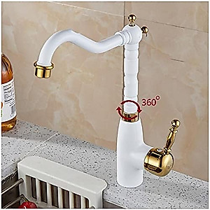 Kitchen Sink Faucet for Bar Farmhouse Commercial, White and Gold Kitchen Faucet, Sink Mixer Tap, 360 Degree Rotation Kitchen Mixer Taps, Single Handle Kitchen Tap (Color : Yellow)